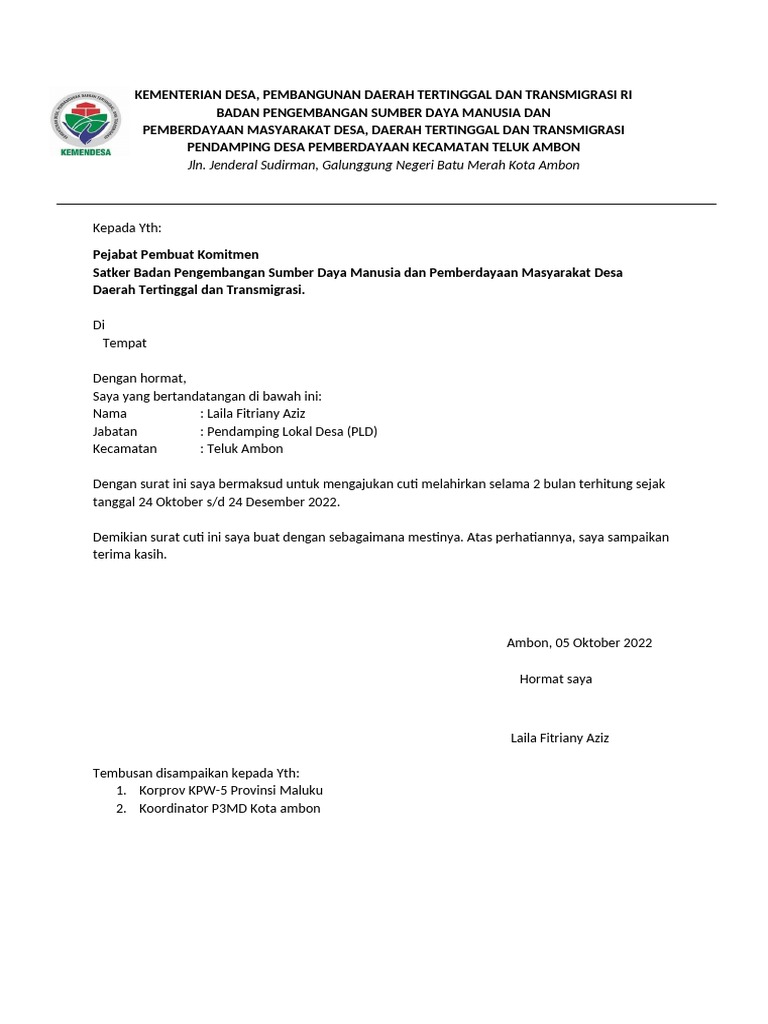 Surat Cuti PIPIT | PDF