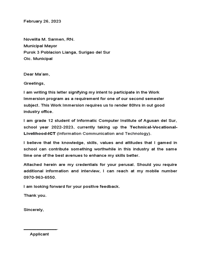 Application Letter GAS | PDF