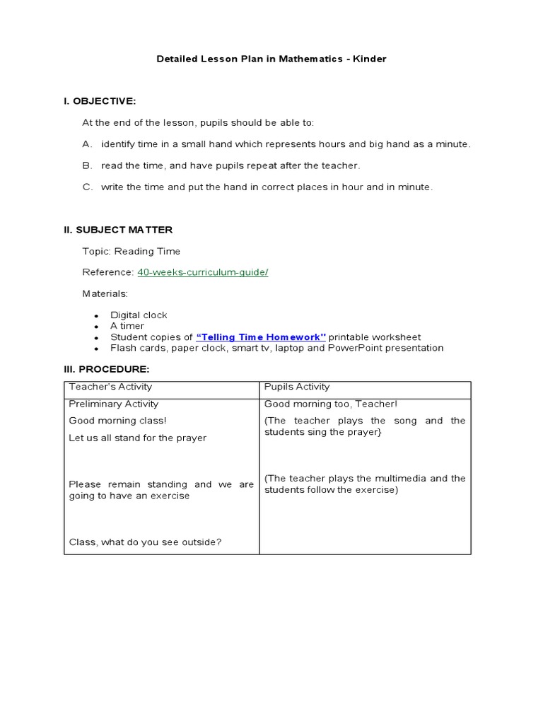 DLP For Kindergarten in Reading Time | PDF | Teachers | Behavior ...