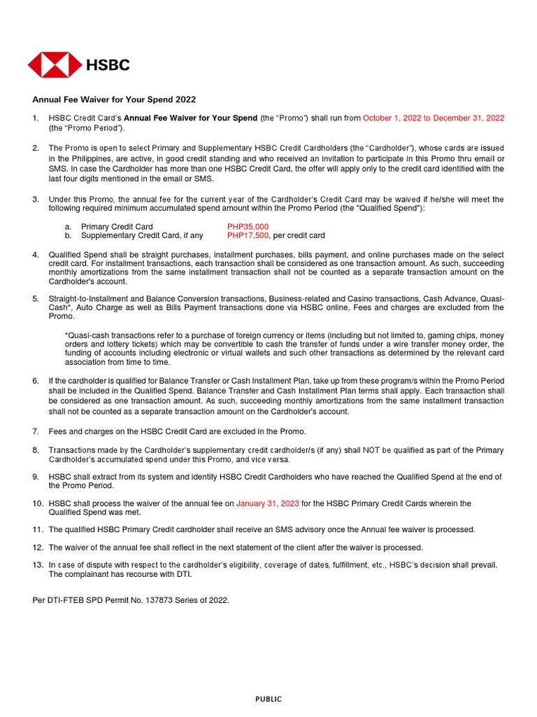 HSBC Proactive Annual Fee Waiver October 2022 Promo v5 | PDF | Credit ...
