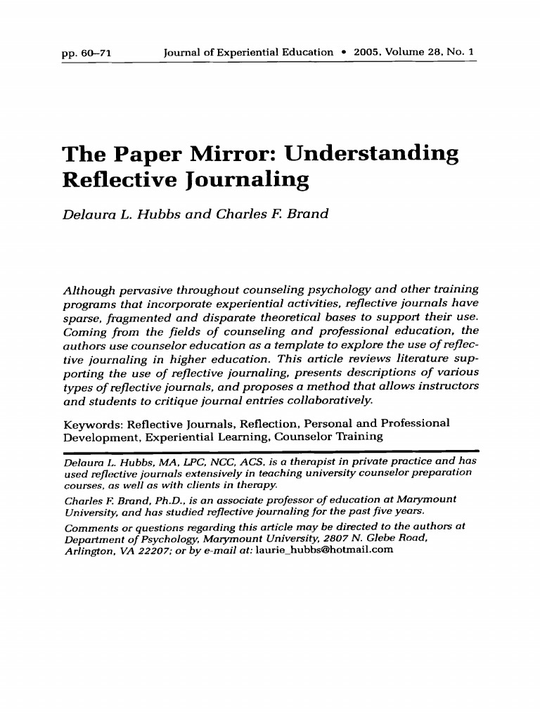 The Paper Mirror: Understanding Reflective Journaling: Delaura L. Hubbs ...