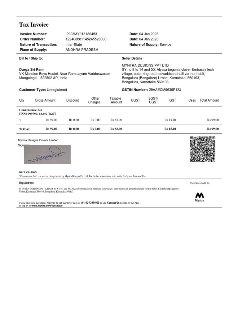 Myntra GST Invoice - Order 122468881145 | PDF | Trade | Taxes