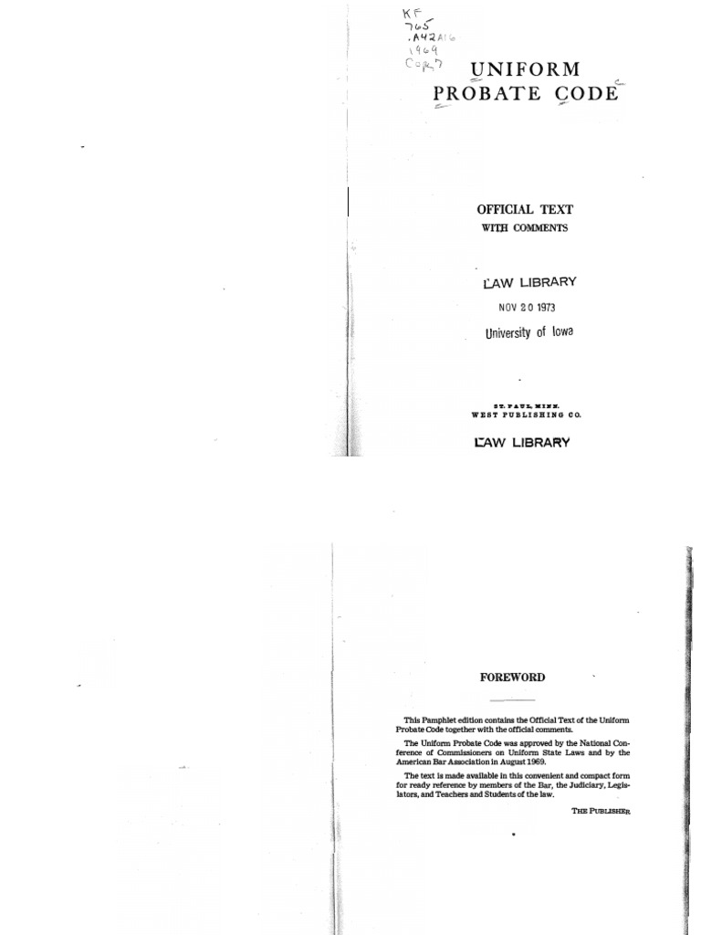 US Uniform Probate Code (Text With Commentary) 1969 PDF | PDF | Will ...