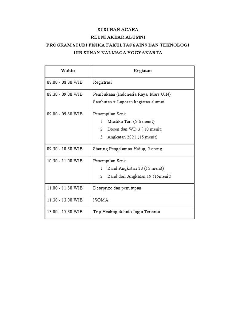 SUSUNAN ACARA REuni | PDF | Gaya Hidup
