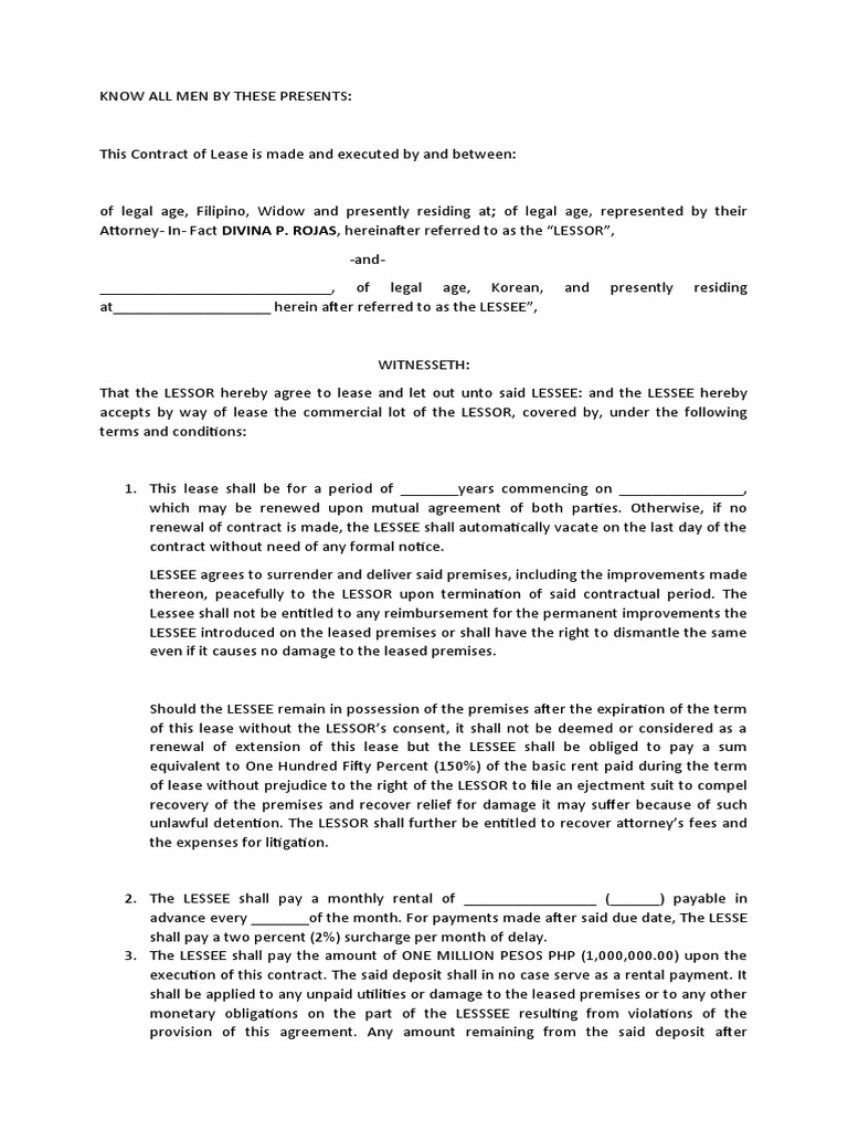 LEASE CONTRACT Sample | Download Free PDF | Lease | Consent