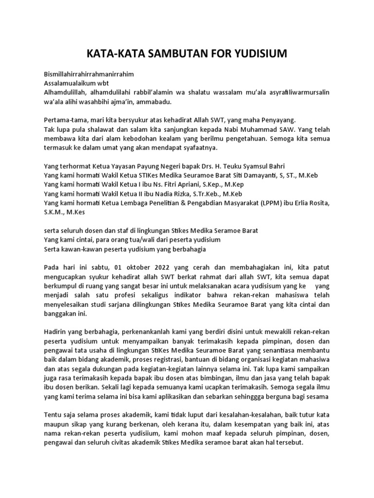 Kata Sambutan Yudisium | PDF