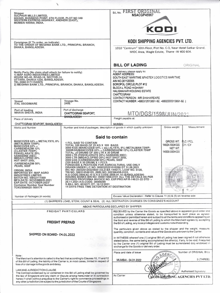 BOL Metalman, Claster, Sansidin, Hotshot - 2 - 2 PDF | PDF | Bill Of Lading | Cargo