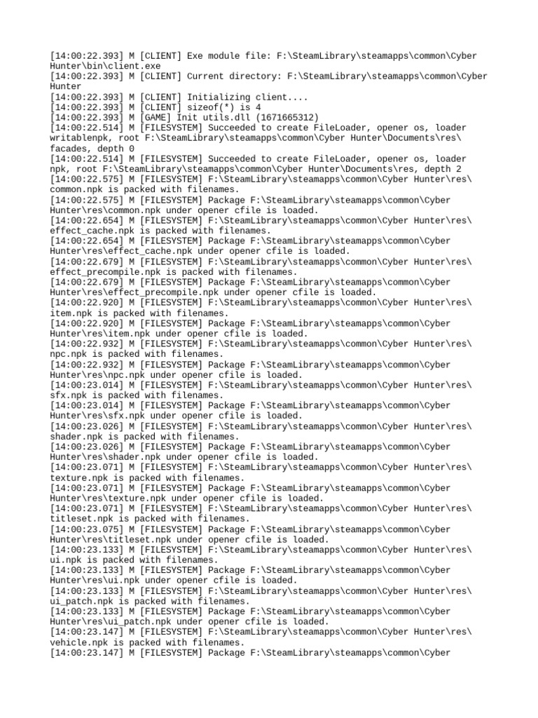 Cyber Hunter Game Initialization Log | PDF | Filename | File System