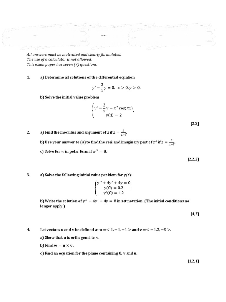 Sample Test 1-1 For Calculus 1 | PDF | Complex Number | Equations