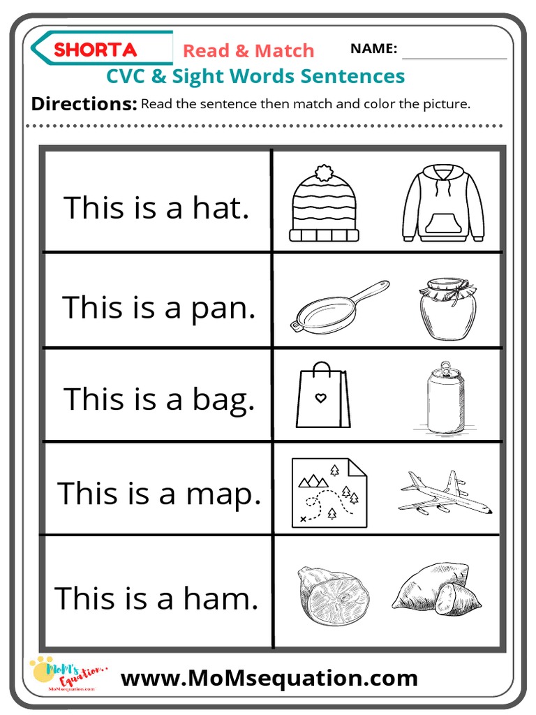 CVC Fluency Sentences Read and Color Short U Words Worksheet ...