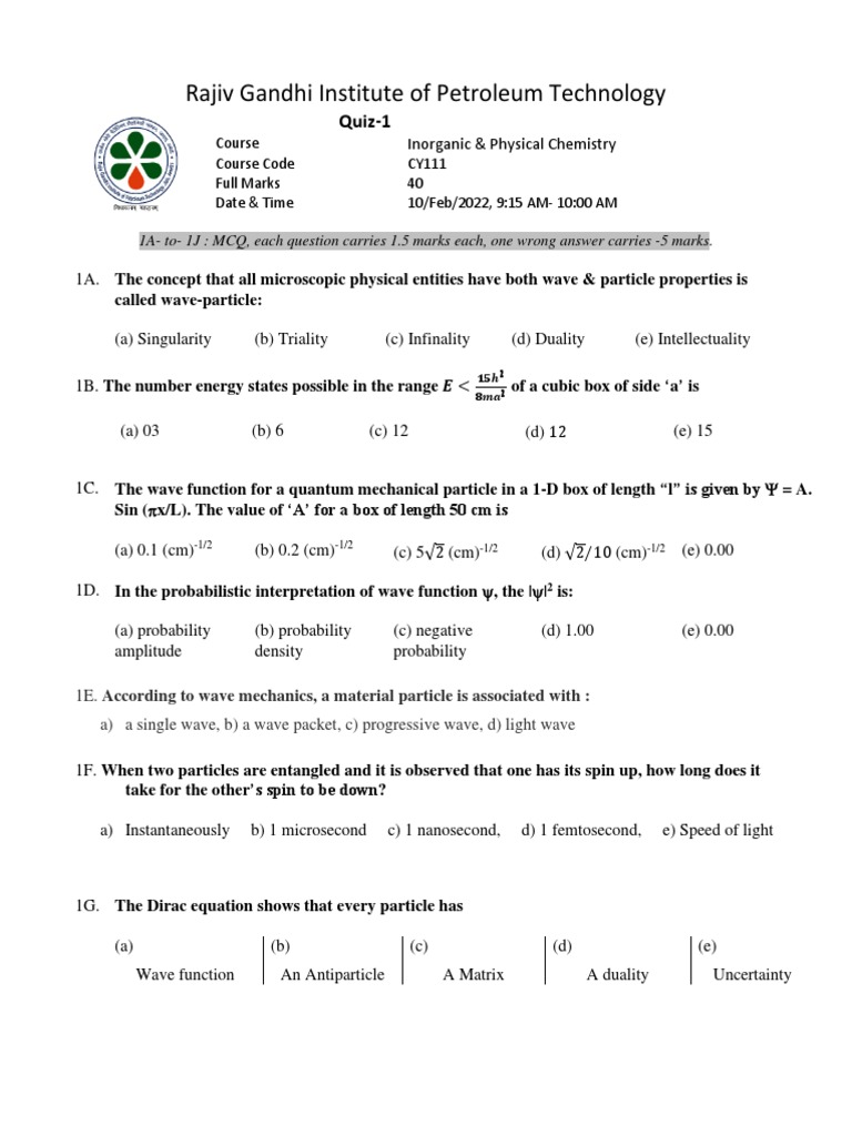Quiz - GRP A | PDF | Wave Function | Waves