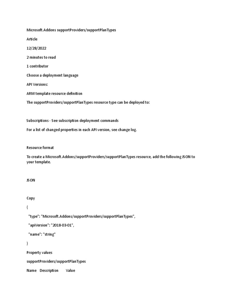 Microsoft - Addons Supportproviders supportPlanTypes | PDF
