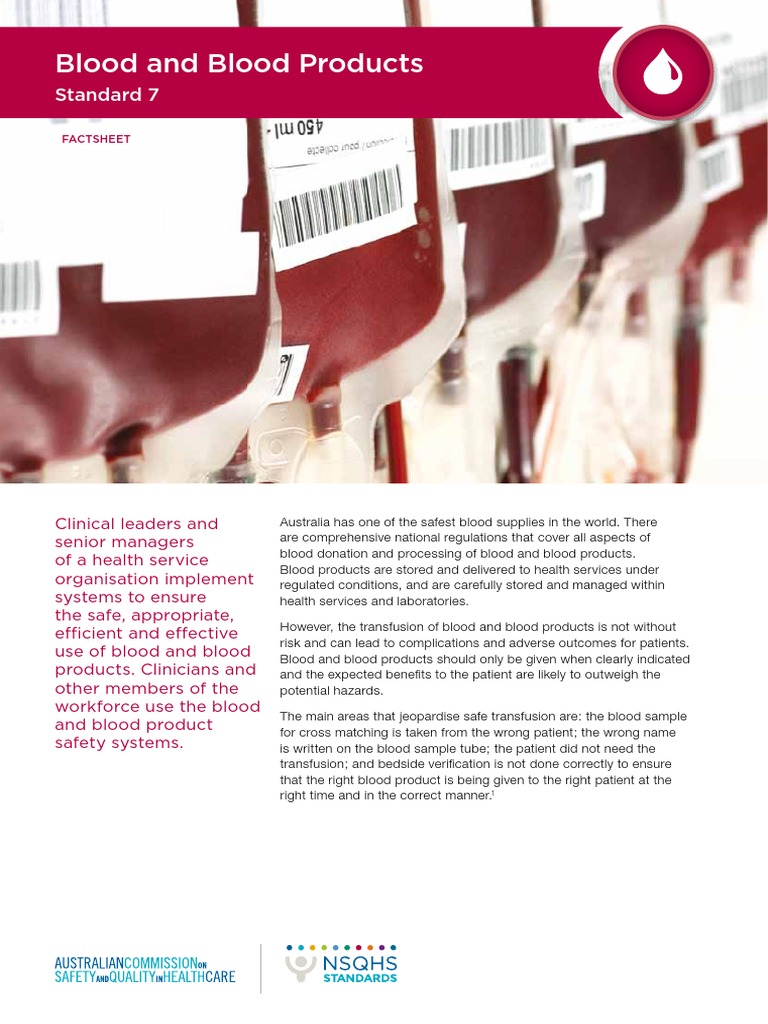Blood Management: NSQHS Standard 7 | PDF | Blood Transfusion | Informed ...