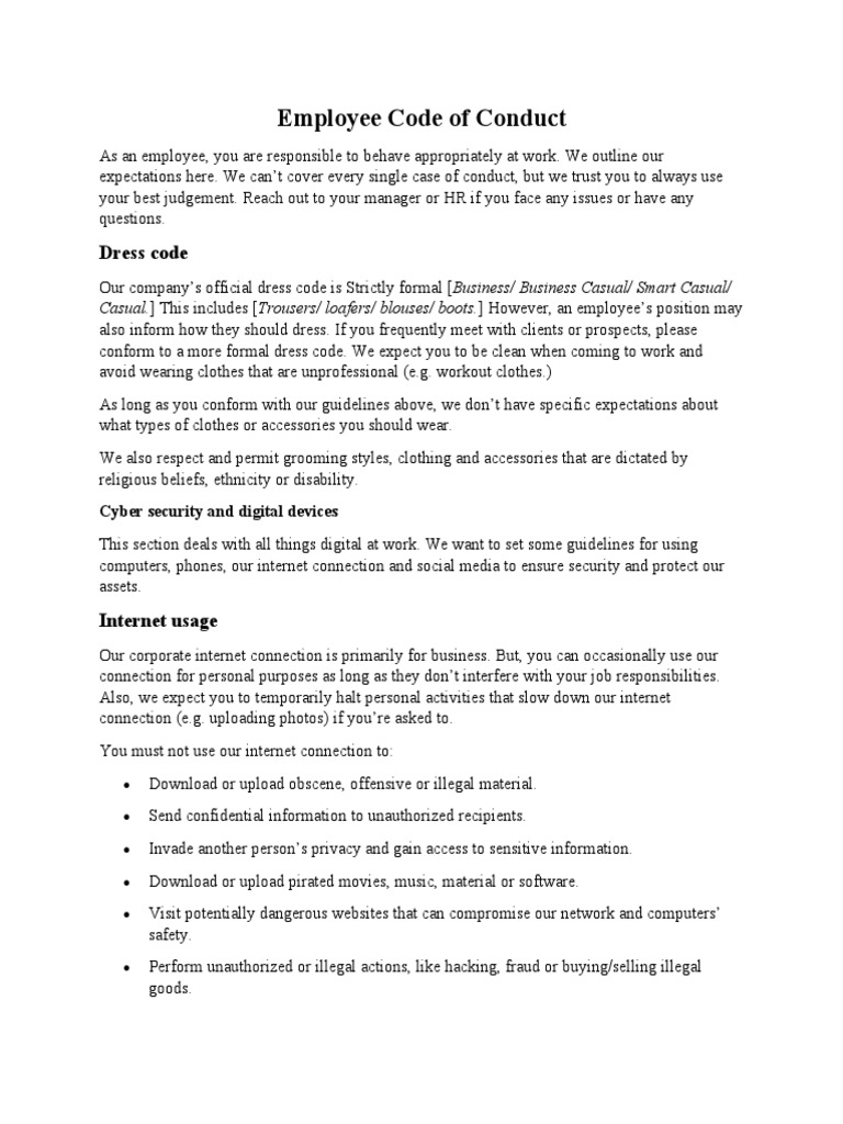 Employee Code of Conduct Guidelines | PDF | Social Media | Popular ...
