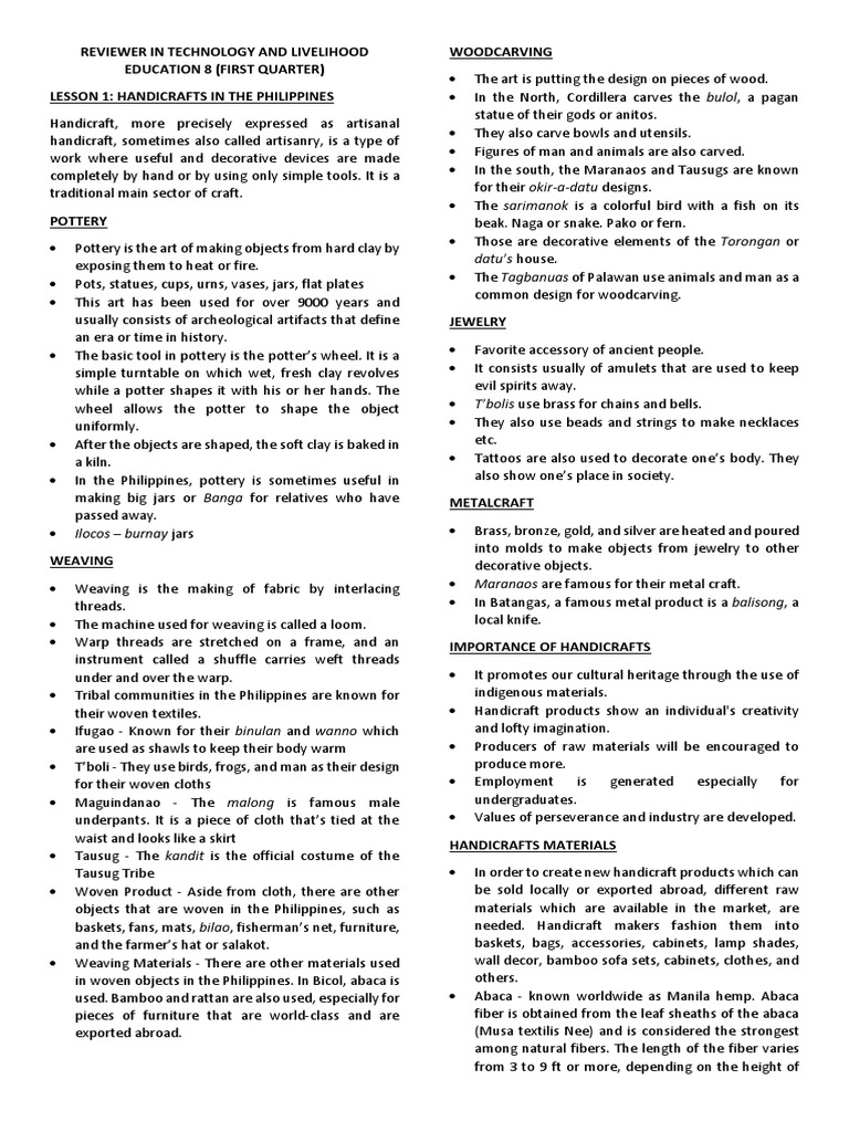 Reviewer in Technology and Livelihood Education 8 PDF | PDF