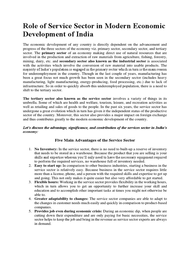 Role of Service Sector in Modern Economic Development of India PDF | PDF