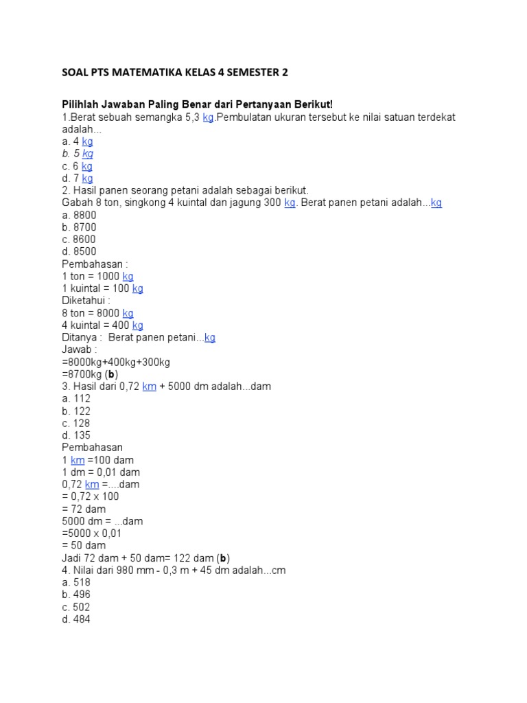 Soal PTS Matematika Kelas 4 Semester 2 | PDF | Metode & Bahan Ajar
