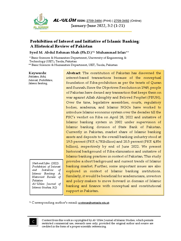 Prohibition of Interest and Initiative of Islamic Banking in Pakistan ...
