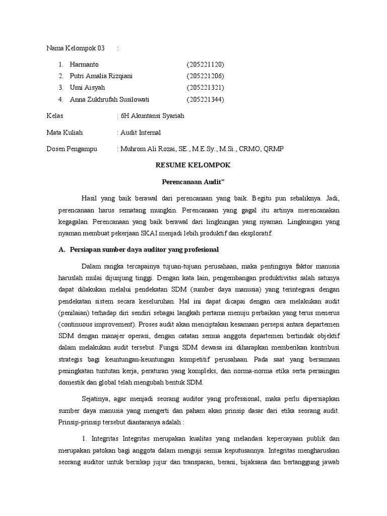 RMK 05 - Kelompok 03 - AKS 6H - Perencanaan Audit | PDF