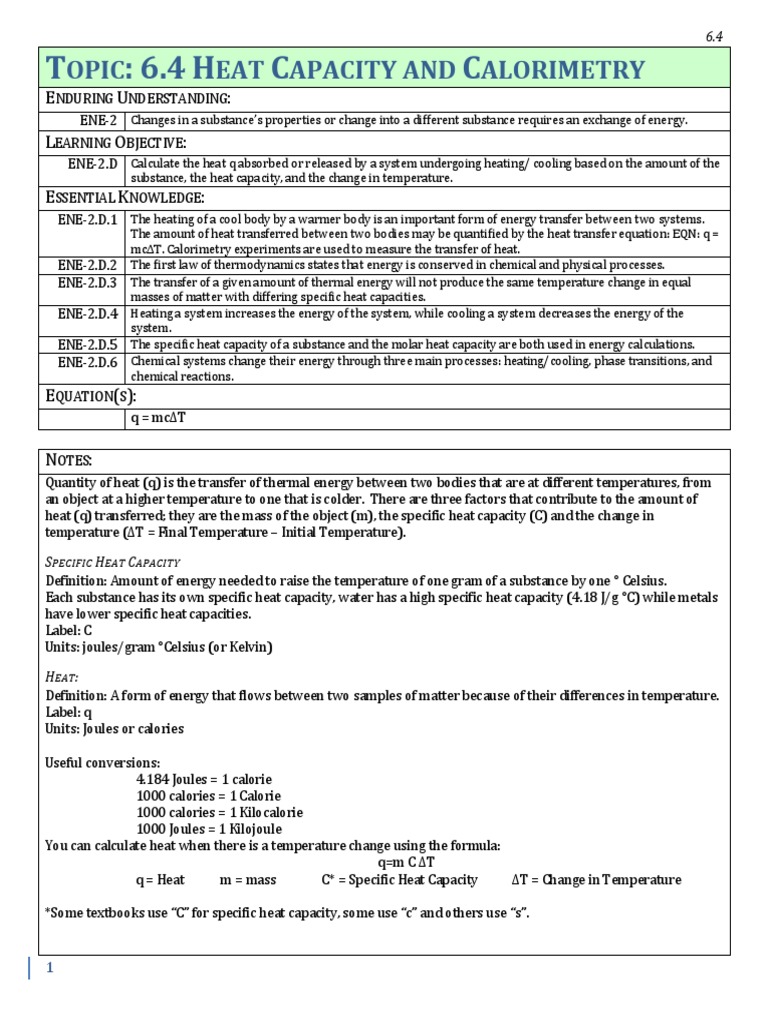 Heat Capacity and Calorimetry Student | PDF | Heat | Calorie
