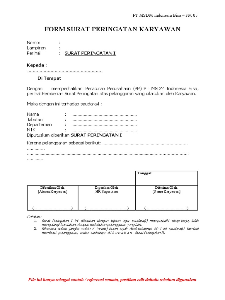 FM 05 - Form Surat Peringatan | PDF