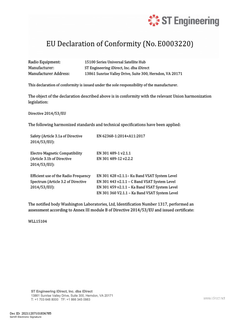 E0003220revD 15100 EU DOC Signed | PDF | Electronics | Information And ...