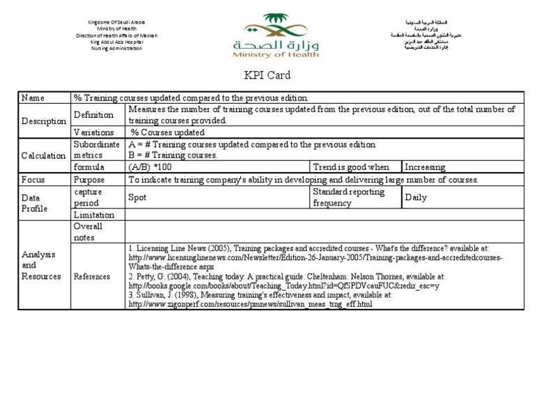 KPI - Training Courses Updated Compared To The Previous Edition | PDF ...