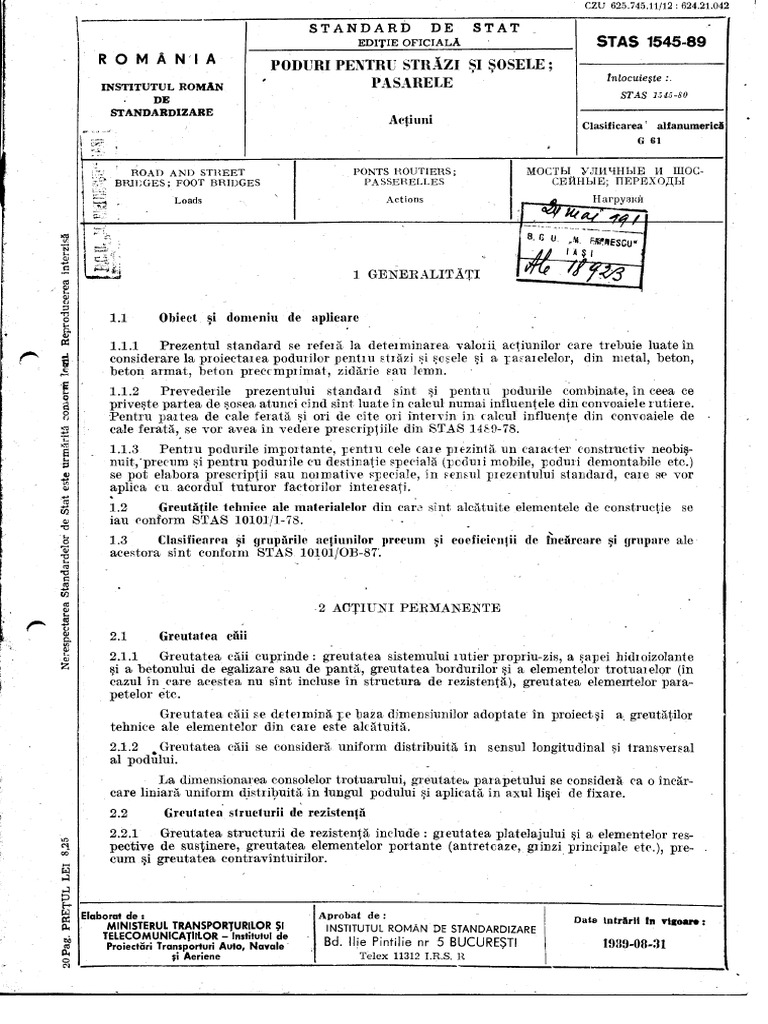 STAS 1545-89 Poduri PT Strazi Si Sosele PDF | PDF