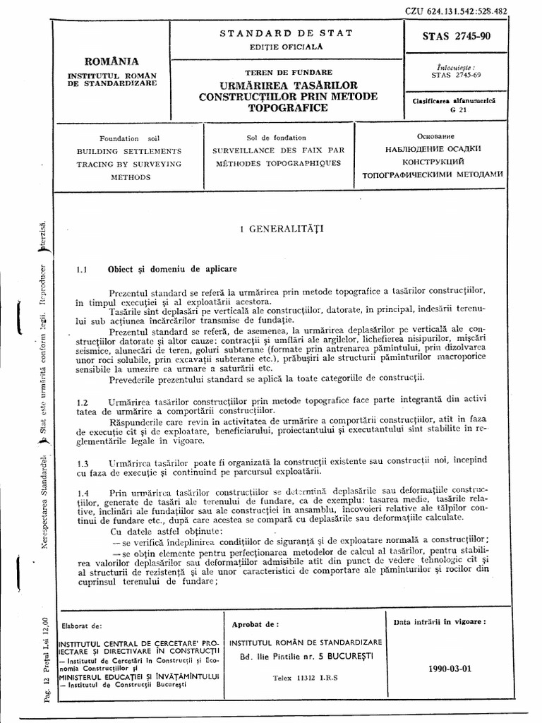 STAS 2745-90 - Teren de Fundare - Urmarirea Tasarilor Constructiilor ...