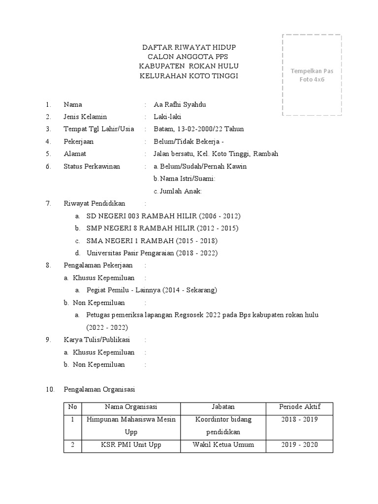 Daftar Riwayat Hidup Calon Pps | PDF