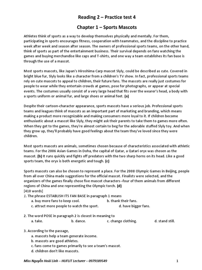 Reading 2 - Practice Test 4 | PDF | Sports