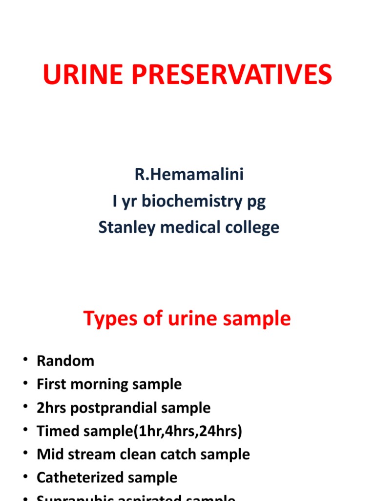 Urine Preservatives: Types and Guidelines | PDF | Urine | Urea