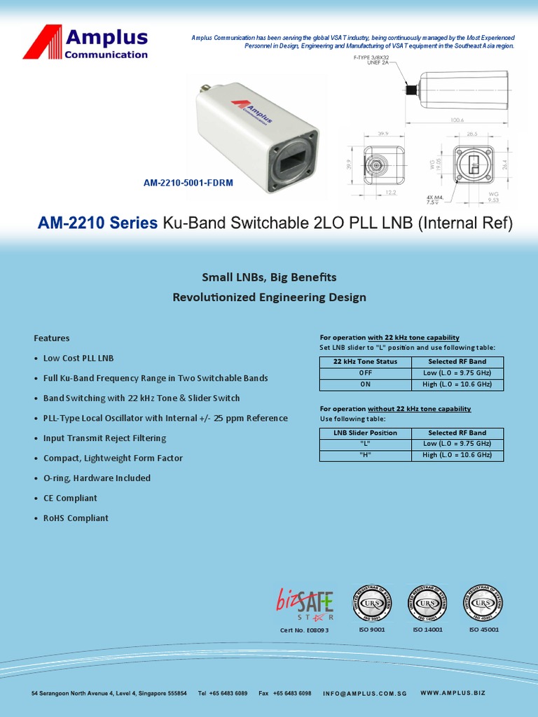 Ku-Band Switchable 2LO PLL LNB (Internal Ref) | PDF | Decibel | Hertz