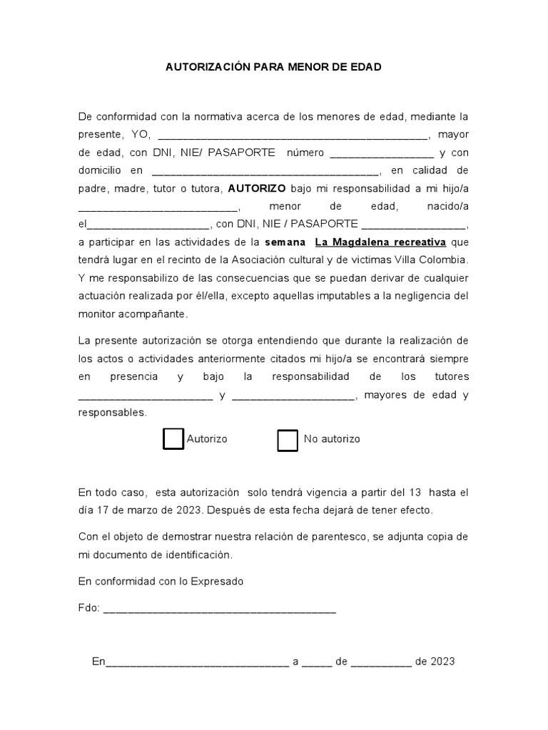 Autorización para Menor de Edad | PDF | Justicia | Crimen y violencia