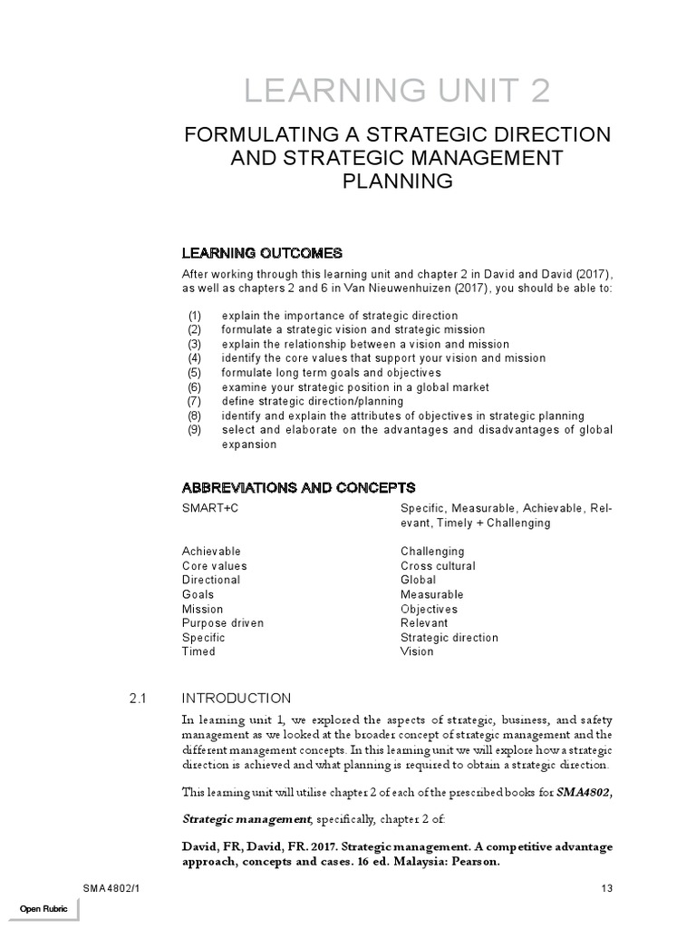 Sma4802 - Learning Unit 2 | Download Free PDF | Strategic Management | Strategic Planning