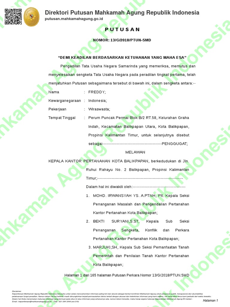 Putusan PTUN Balikpapan 2018 | PDF