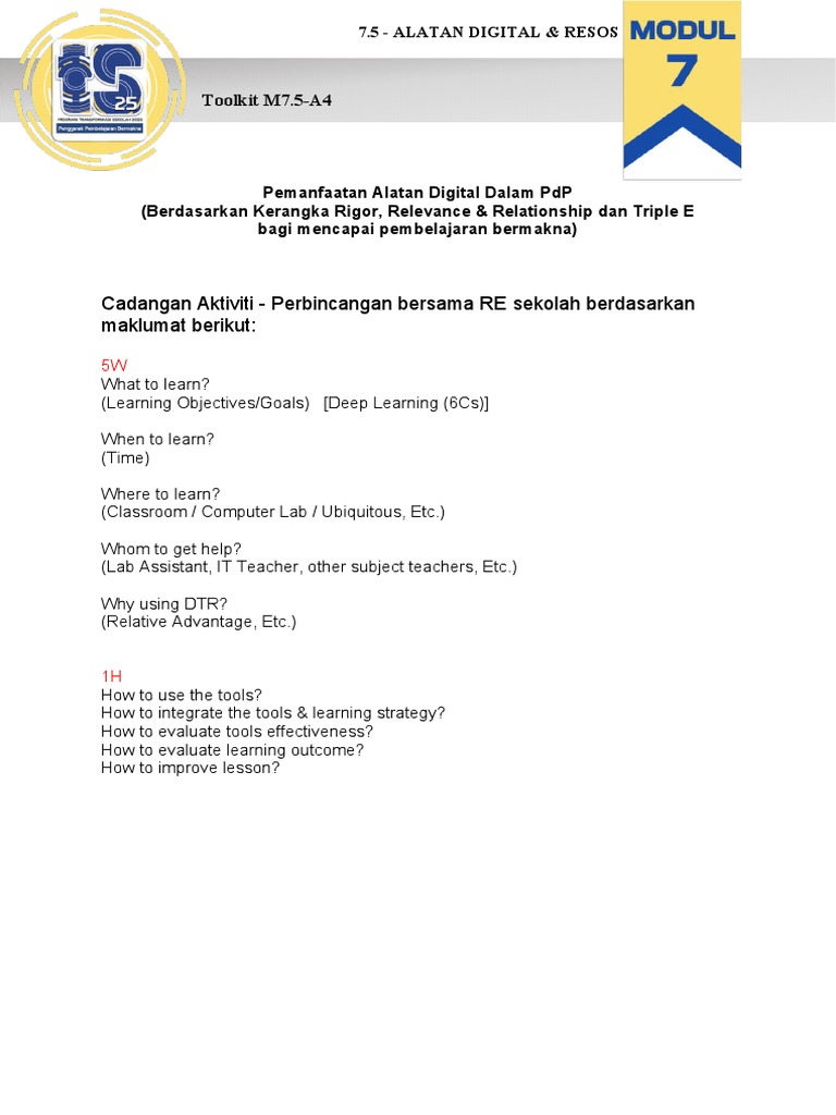 Toolkit M7 5 A4 Cadangan Pemanfaatan Alatan Digital Dan Resos Dalam | PDF | Career & Growth