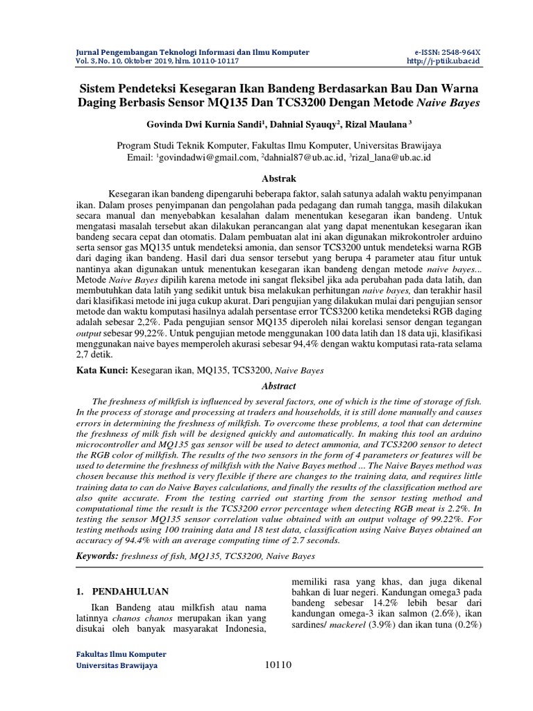 Sistem Pendeteksi Kesegaran Ikan Bandeng Berdasarkan Bau Dan Warna ...