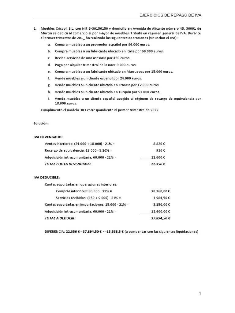EJERCICIOS DE REPASO DE IVA_1SOLUCION.docx | PDF