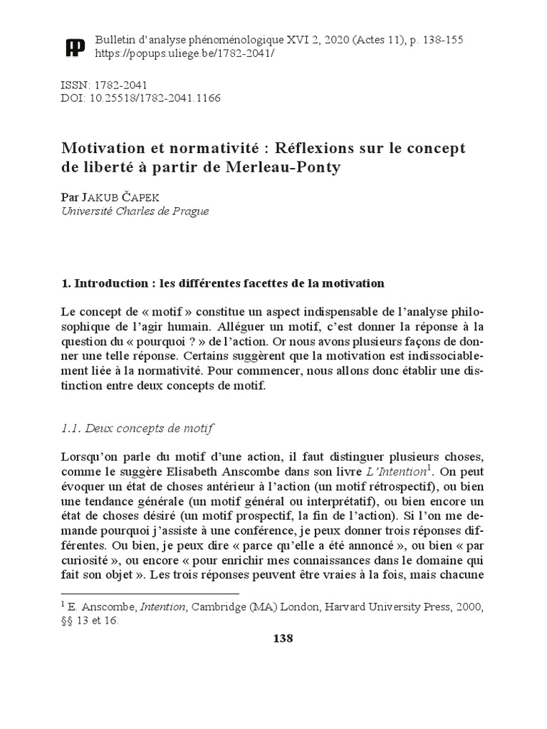 Motivation and normativity in Merleau-Ponty's concept of freedom | PDF ...