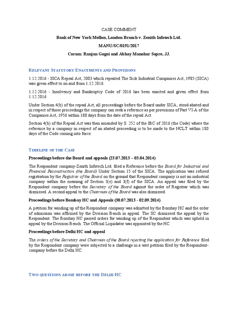 Bank of New York Mellon v. Zenith Infotech | PDF | Liquidation ...