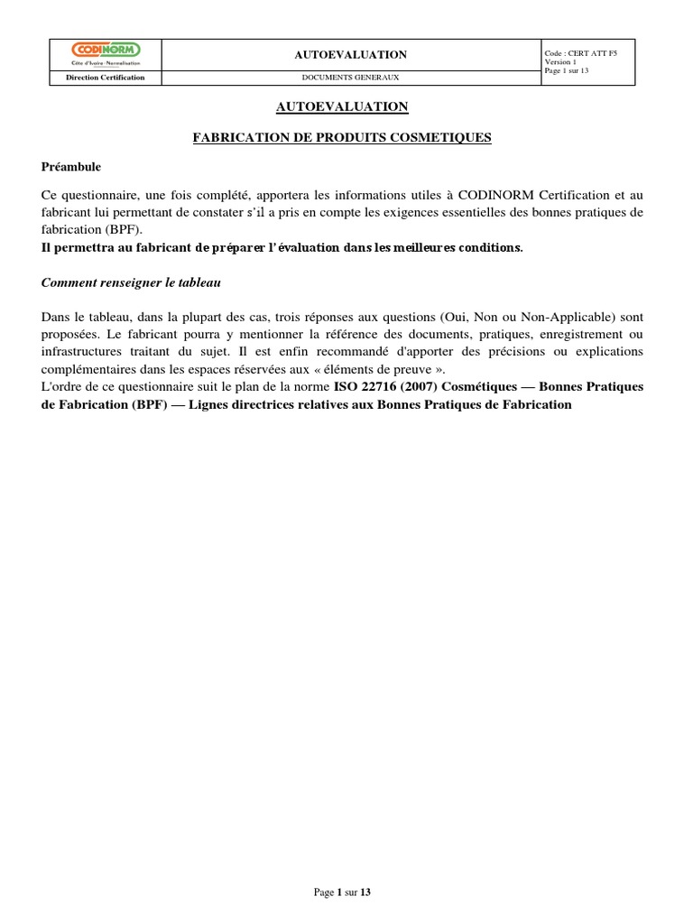 Audit BPF pour Produits Cosmétiques | PDF | Audit | Échantillonnage ...