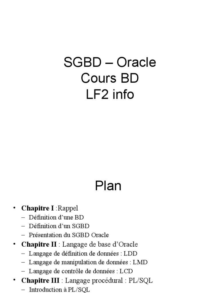 SGBD Oracle : Concepts et Langages | PDF | SQL | Bases de données