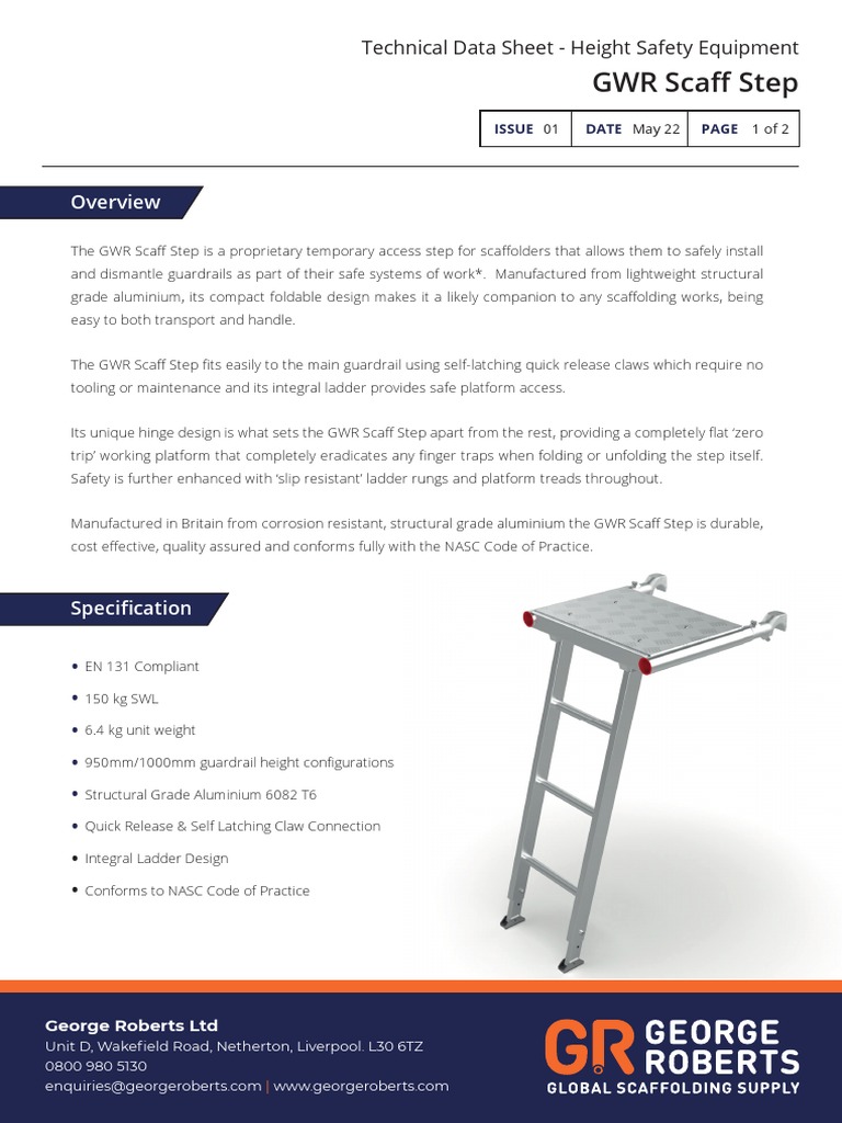 TECHSHEET GWR Scaff-Step | PDF | Ladder | Scaffolding