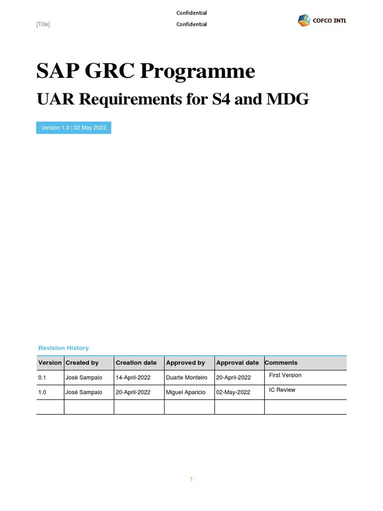 SAP GRC - UAR Requirements For S4+MDG v1.0 | PDF | Systems Engineering | Computer Engineering