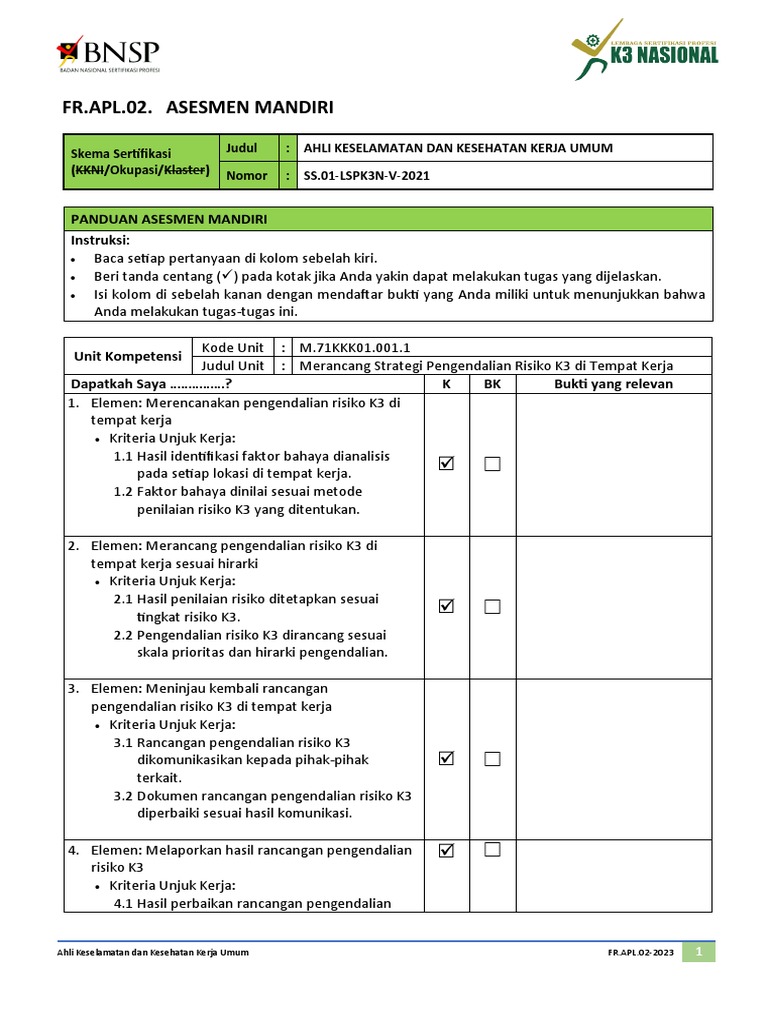 FR - Apl.02. Asesmen Mandiri | PDF