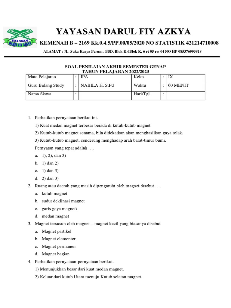 Soal Pas Ipa Kelas Ix 9 | PDF | Sains & Matematika