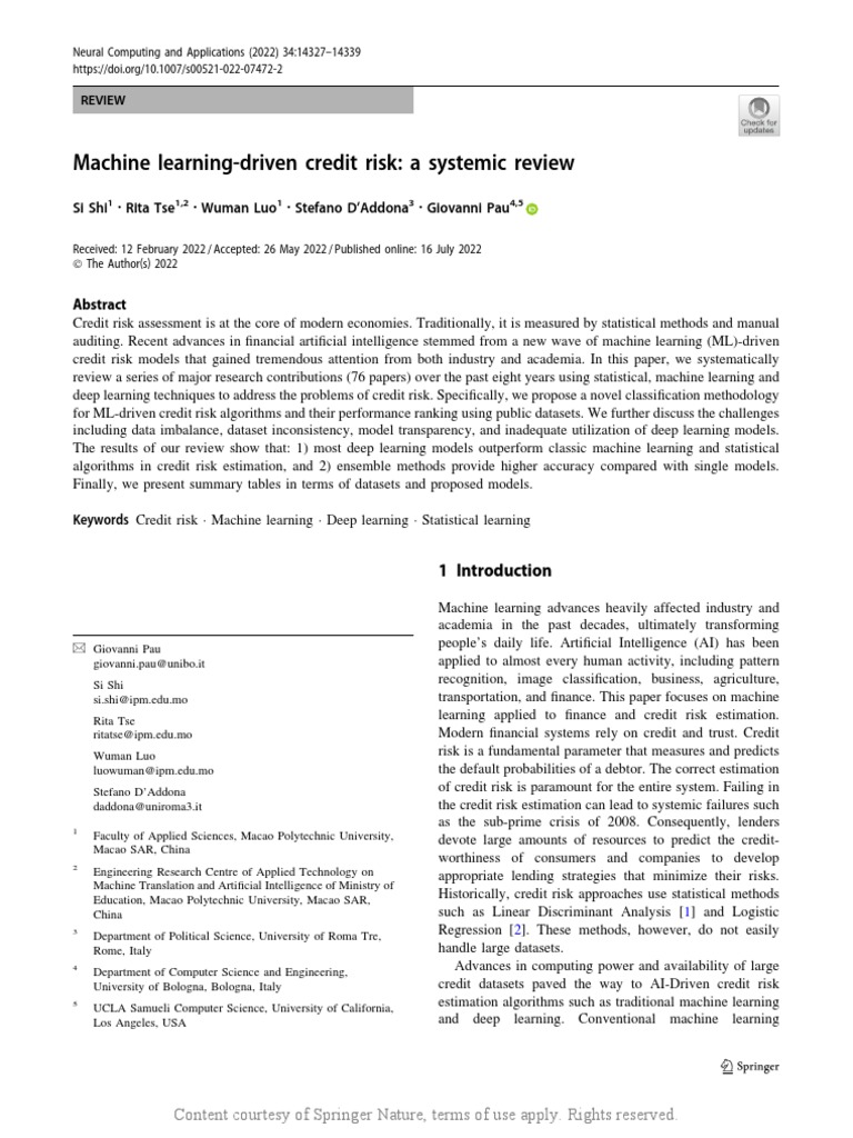Machine Learning Driven Credit Risk A Systemic Rev Pdf Machine