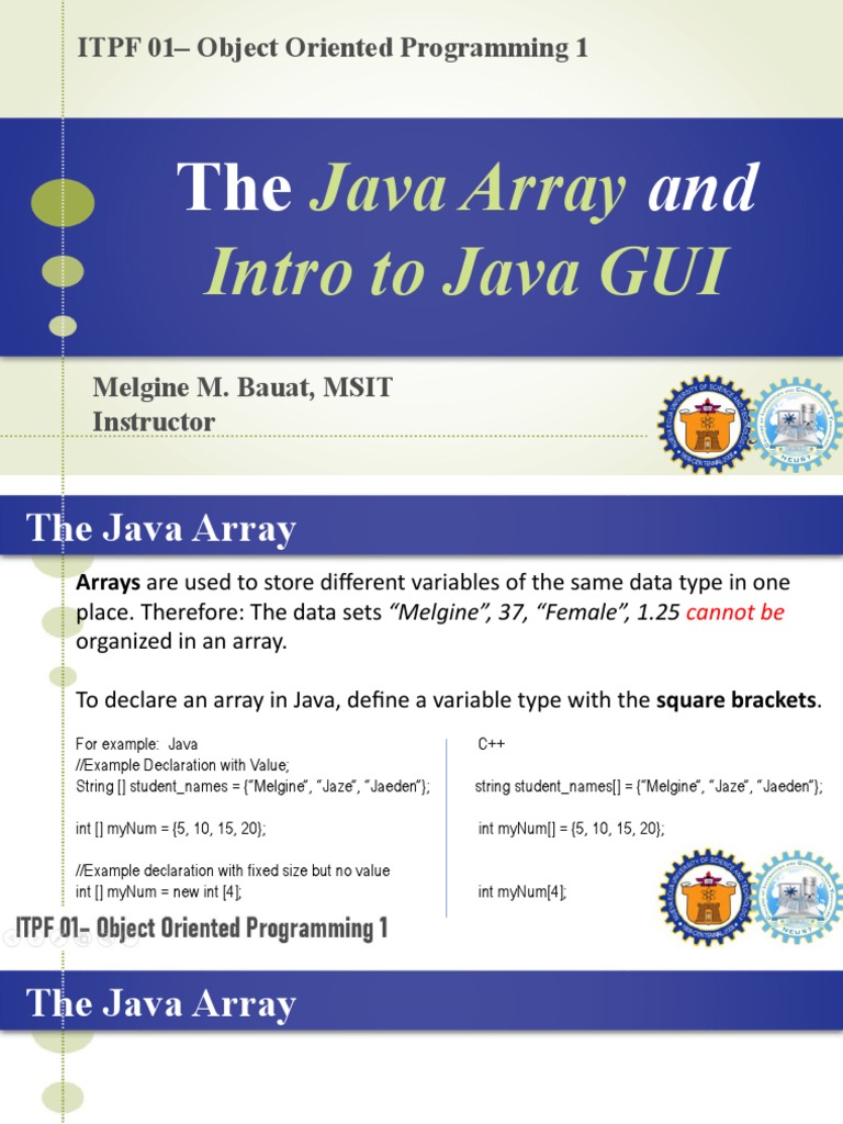 ITPF01 Week8 Array and Java GUI | PDF | Integer (Computer Science) | Data Type