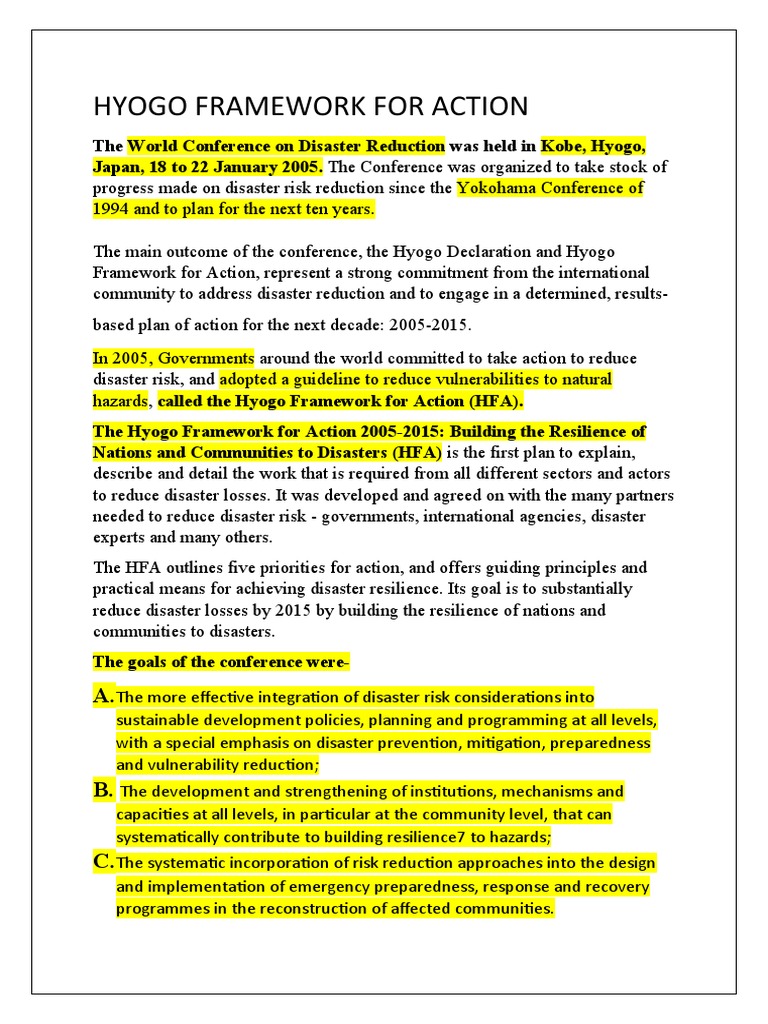 Hyogo Framework For Action | PDF | Disaster Risk Reduction | Emergency ...